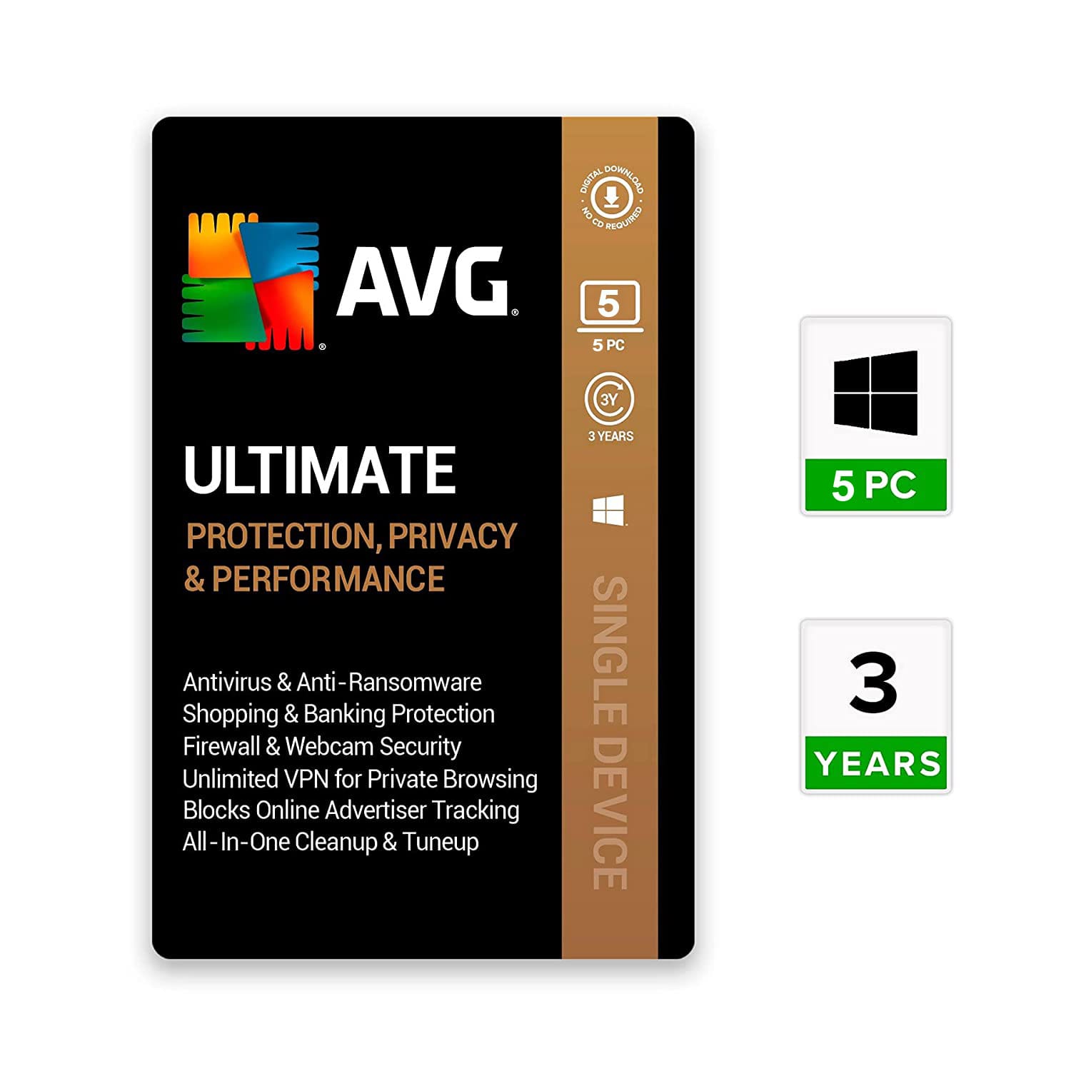 AVG Ultimate Multi-Device 5 Devices 3 Year Windows/Mac/Android/iOS ...